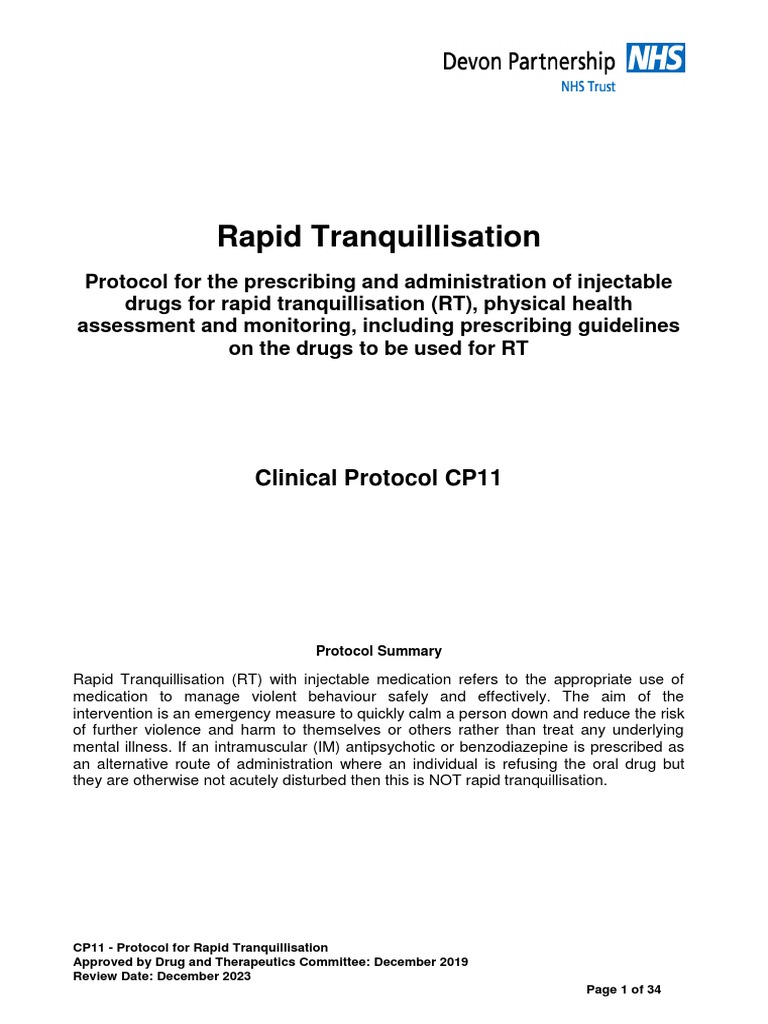 Rapid Tranquillisation Protocol CP11 | PDF | Benzodiazepine | Midazolam