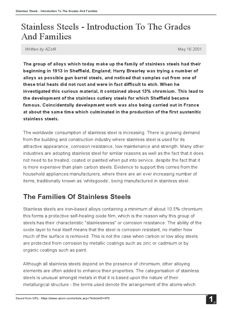 Stainless Steels Introduction To The Grades and Families | Download ...