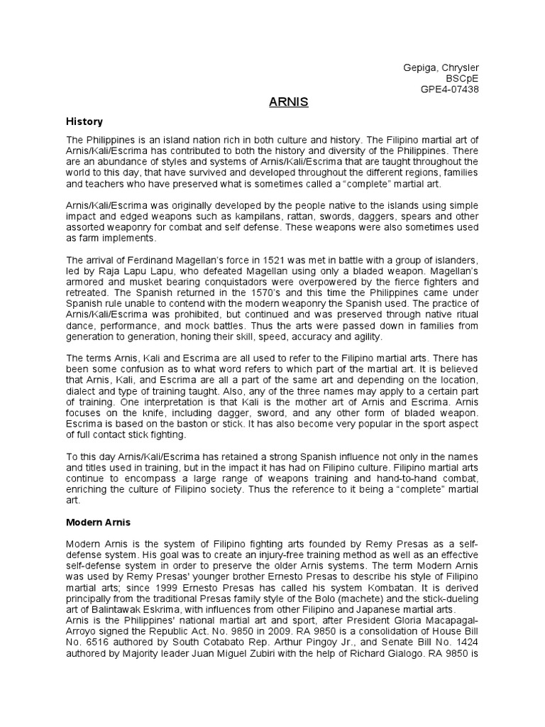 The Summary of Arnis History in PH | PDF | Individual Sports | Asian ...