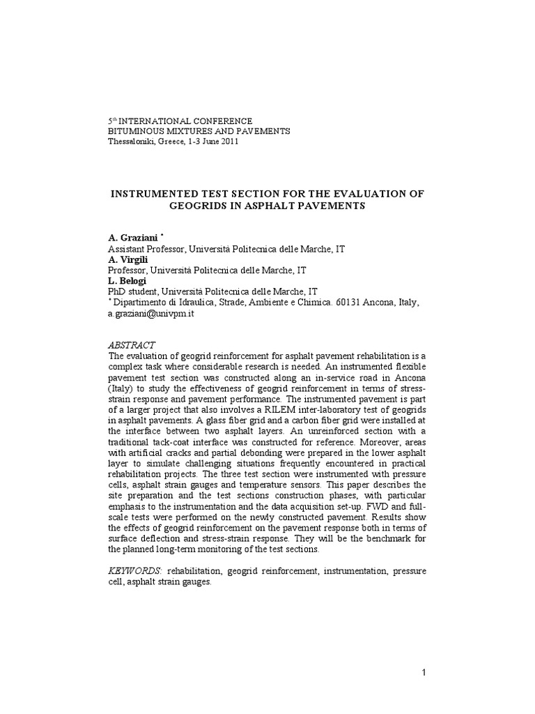 Instrumented Test Section For The Evaluation of Geogrids in Asphalt ...
