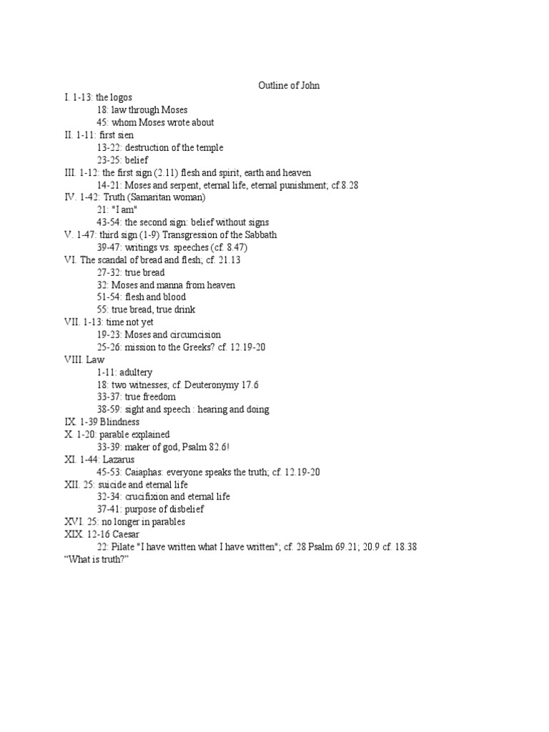 Outline of the Gospel of John by Seth Benardete