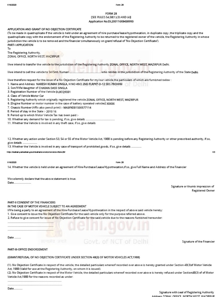 Form 28 | PDF | Vehicles | Government Information