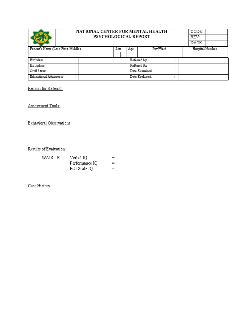 Psych Report Format | PDF