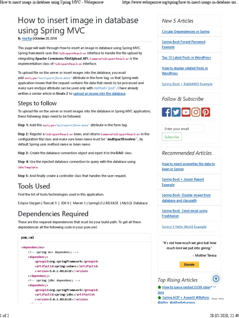 SpringMVC Image JSP File Example | PDF | Spring Framework | Application Programming Interface