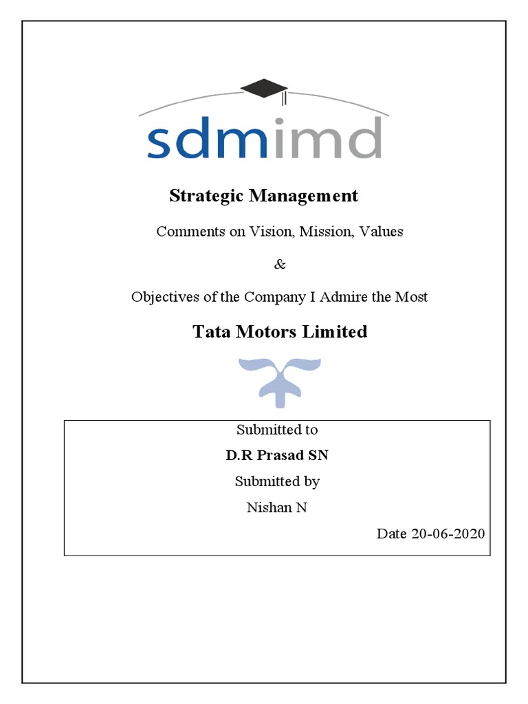 Vison. Mission, Values and Objectives of Tata Motors | PDF | Car ...