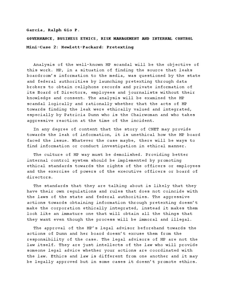 Mini-Case HP Pretexting Scandal | Download Free PDF | Social Engineering (Security) | Hewlett ...