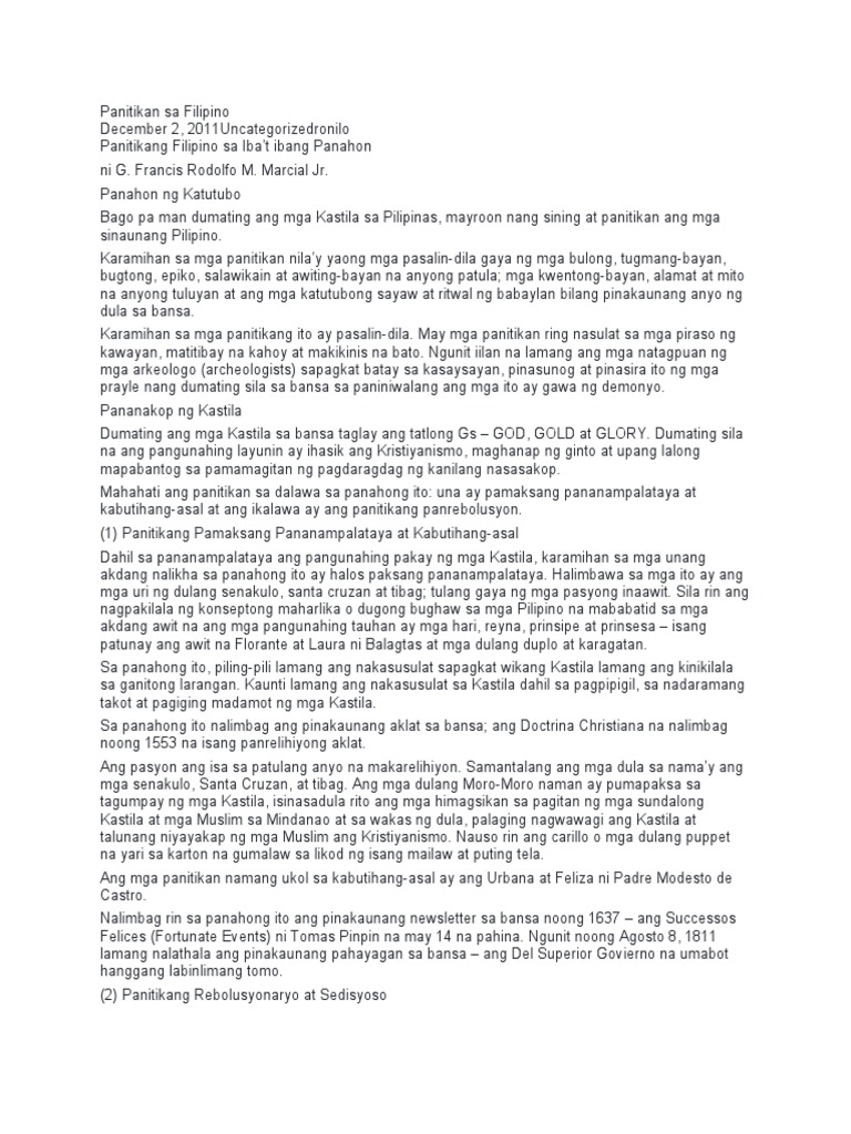Panitikan Sa Filipino | PDF