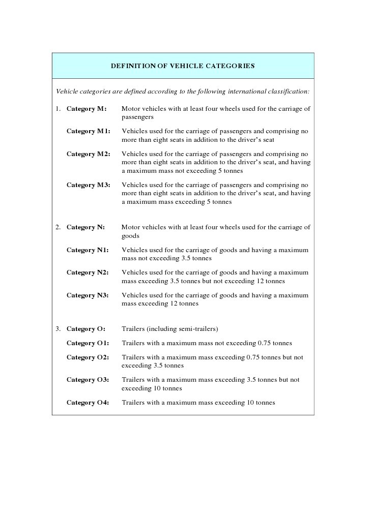 Vehicle Categories and Classifications | PDF