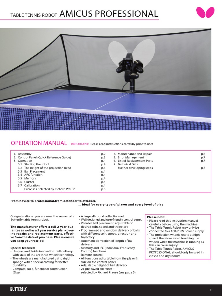Amicus Professional Robot Manual | PDF | Racquet Sports | Nature