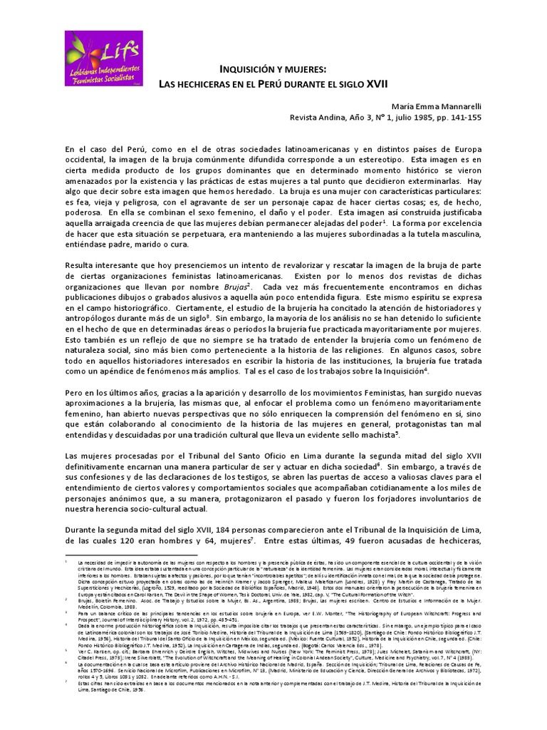 Ma Emma Mannarelli-Inquisición y Mujeres | PDF | Brujería | Hombre
