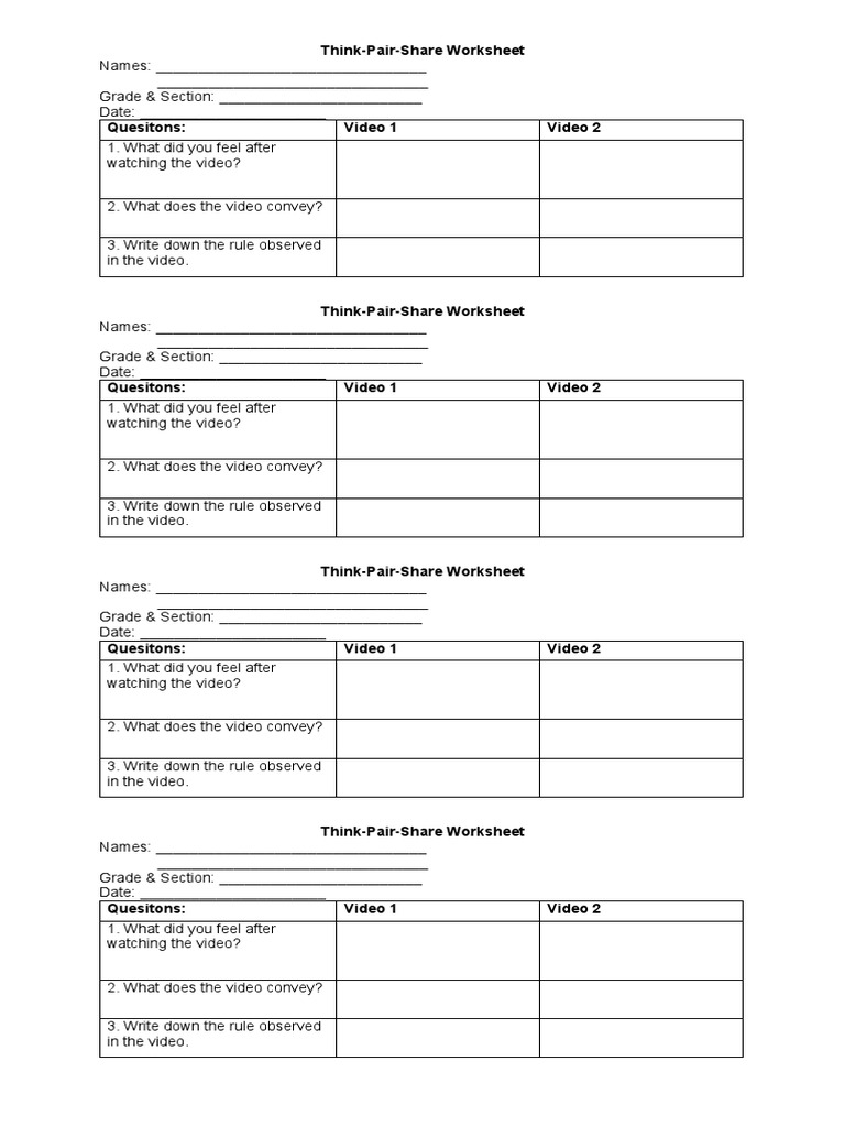 Think-Pair-Share Worksheet | PDF
