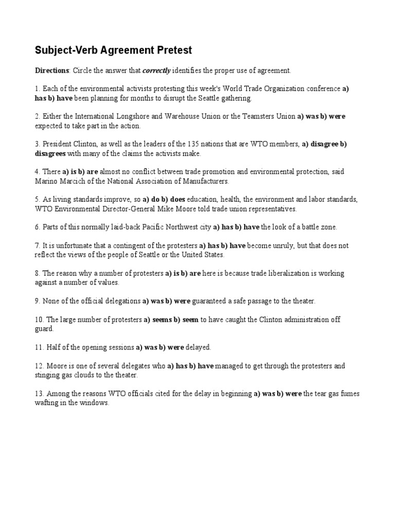 Subject-Verb Agreement Documents | PDF | Subject (Grammar ...