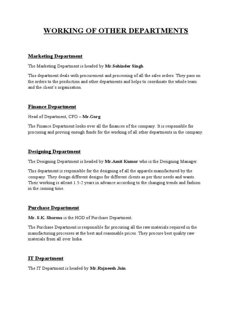 Working of Other Departments | PDF