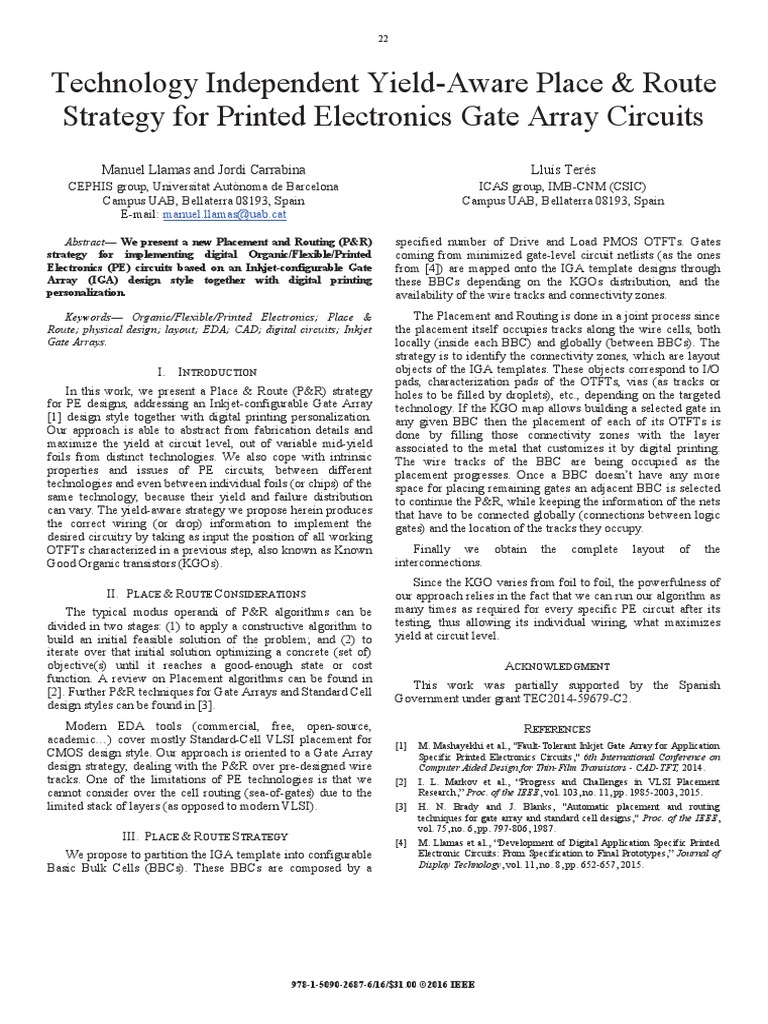 Technology Independent Yield-Aware Place & Route Strategy For Printed Electronics Gate Array ...