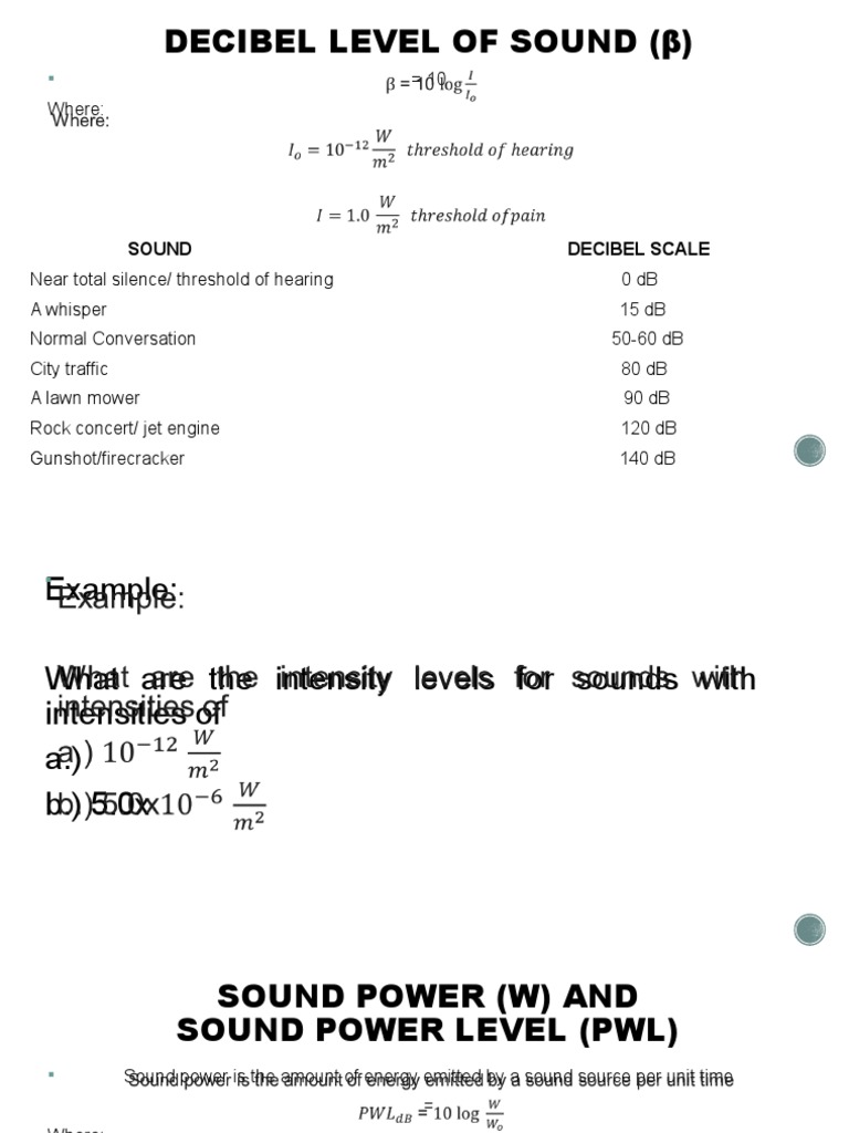 Decibel Level Of Sound (Β) | PDF | Decibel | Power (Physics)