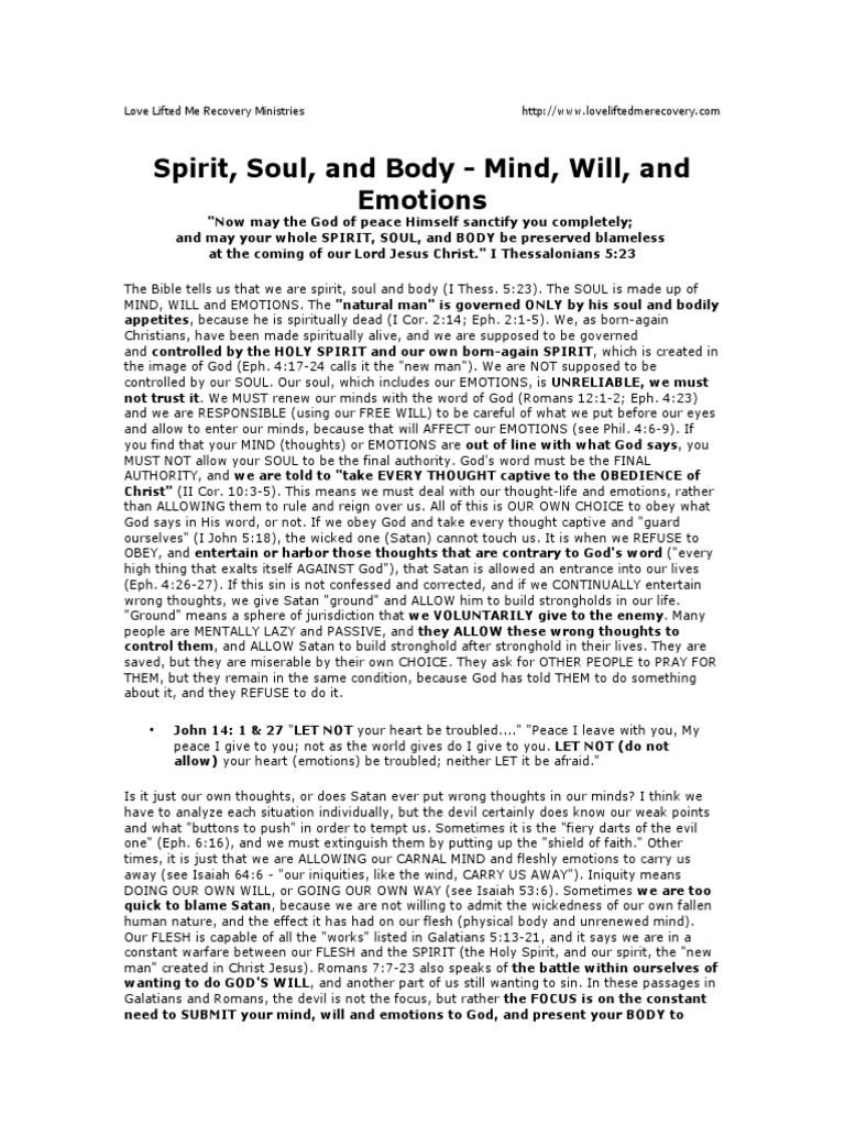 Spirit, Soul, and Body - Mind, Will, and Emotions: Love Lifted Me ...