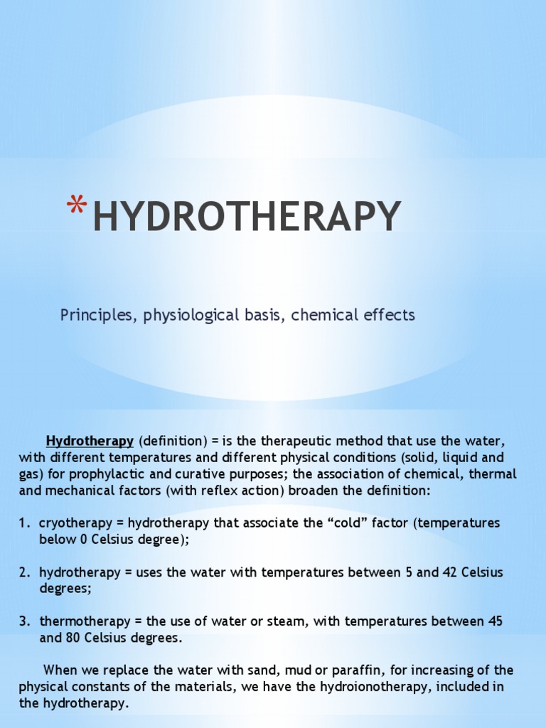 Hydrotherapy: Principles, Physiological Basis, Chemical Effects | PDF ...