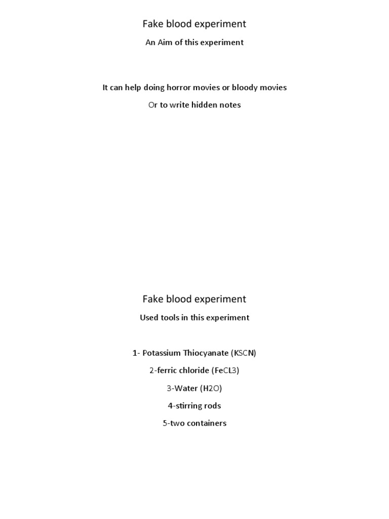 Fake Blood Experiment: An Aim of This Experiment | PDF