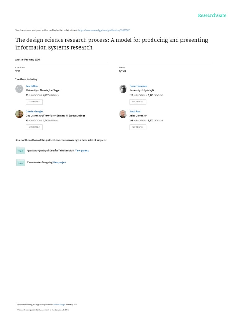The Design Science Research Process A Model For PR | PDF | Design | System