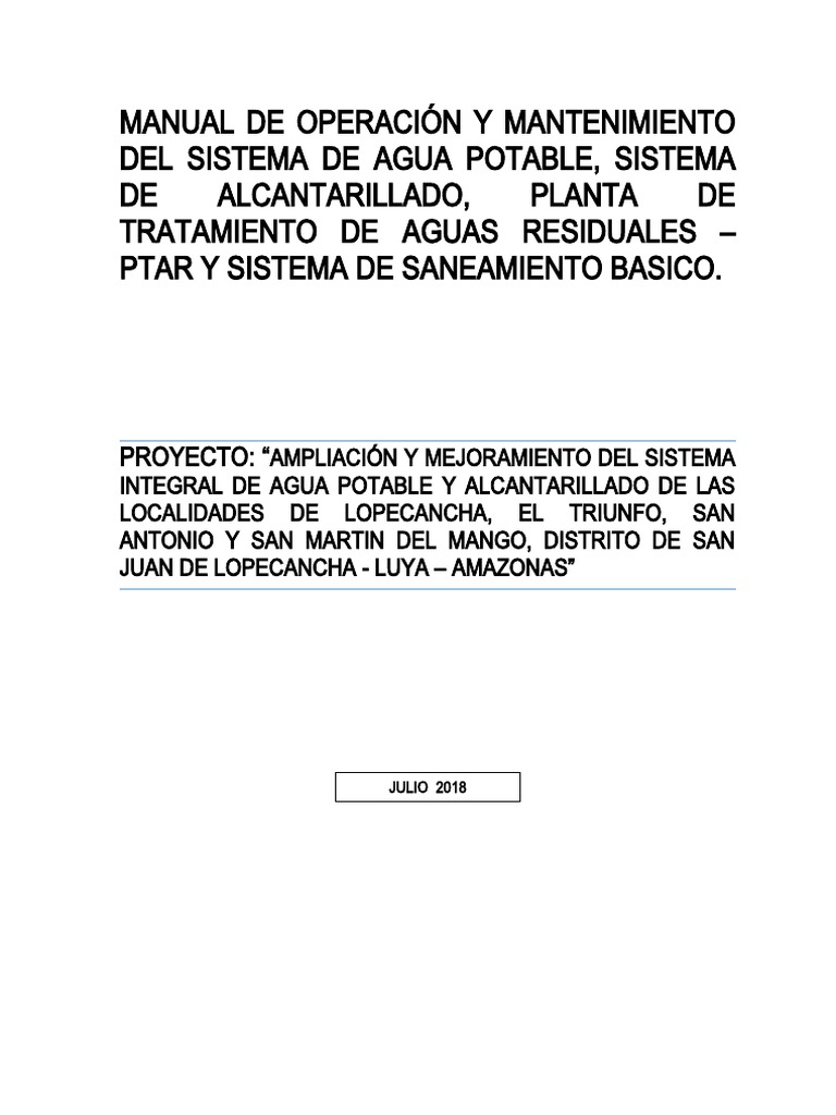 Guía integral para la operación y mantenimiento del sistema de agua potable, alcantarillado y ...