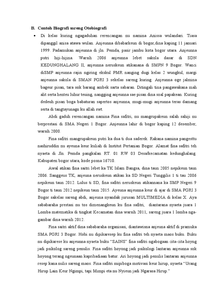 Contoh Biografi Sareng Otobiografi | PDF