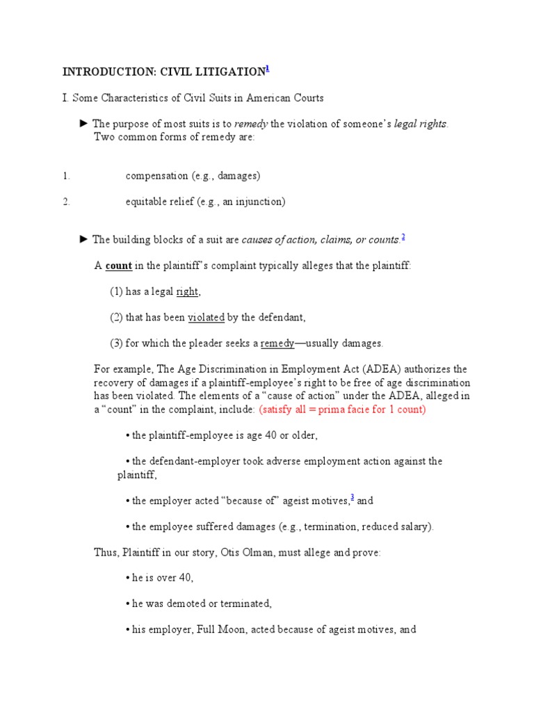 Introduction: Civil Litigation: (Satisfy All Prima Facie For 1 Count ...