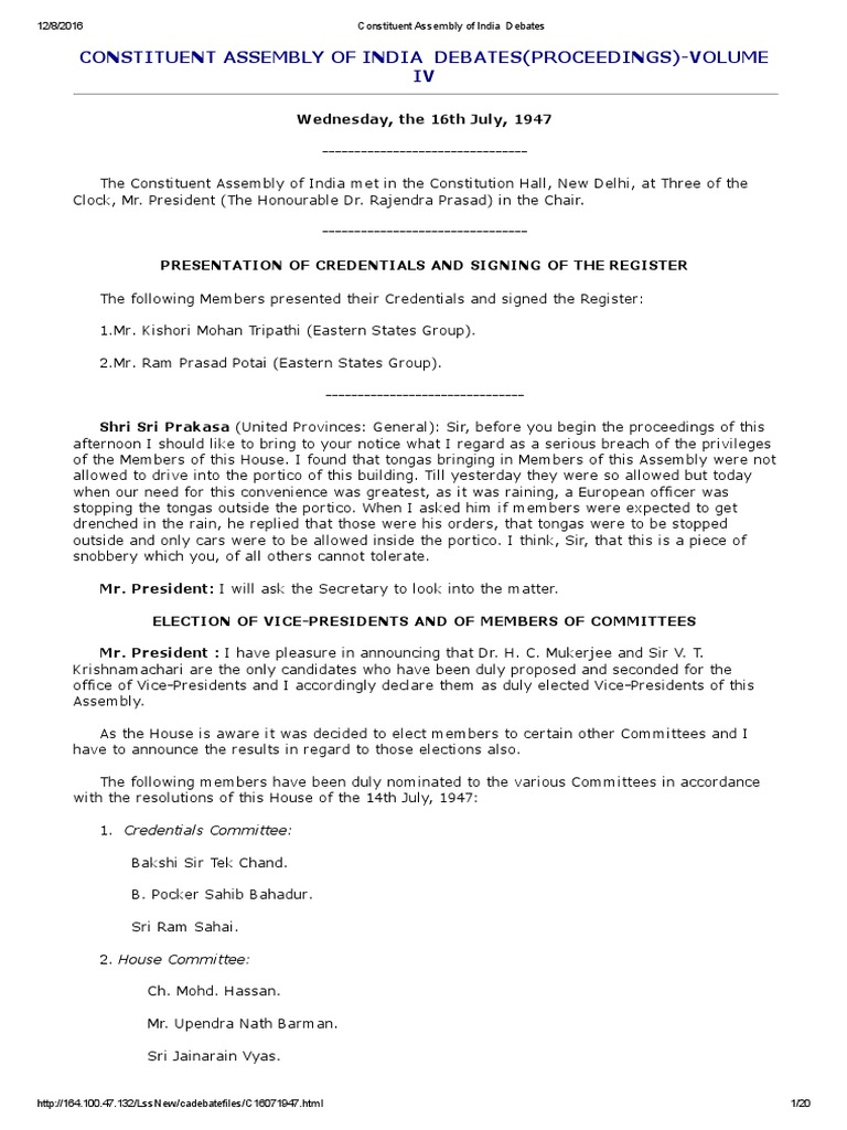 Constituent Assembly of India Debates (Proceedings) Volume IV | PDF ...
