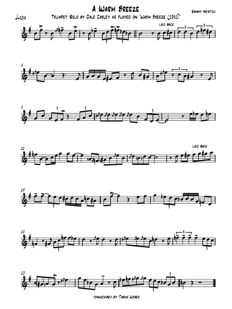 Trumpet Solo by Dale Carley As Played On "Warm Breeze (1981) " | PDF