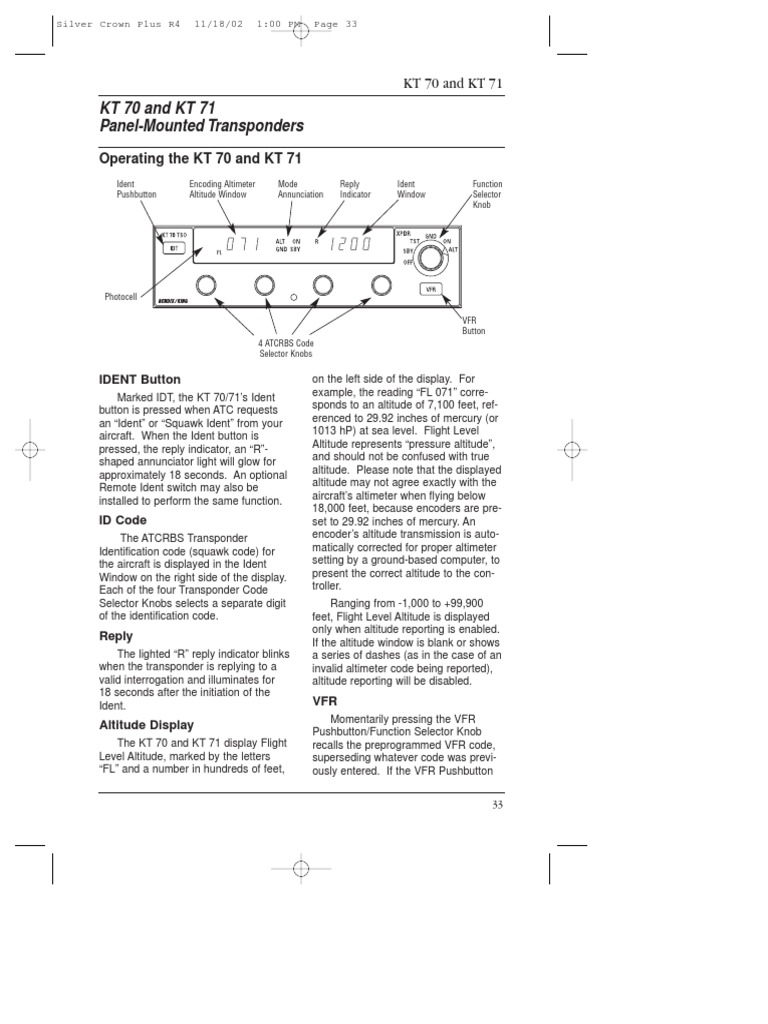 KT 70 and KT 71 Panel-Mounted Transponders | PDF | Transponder ...