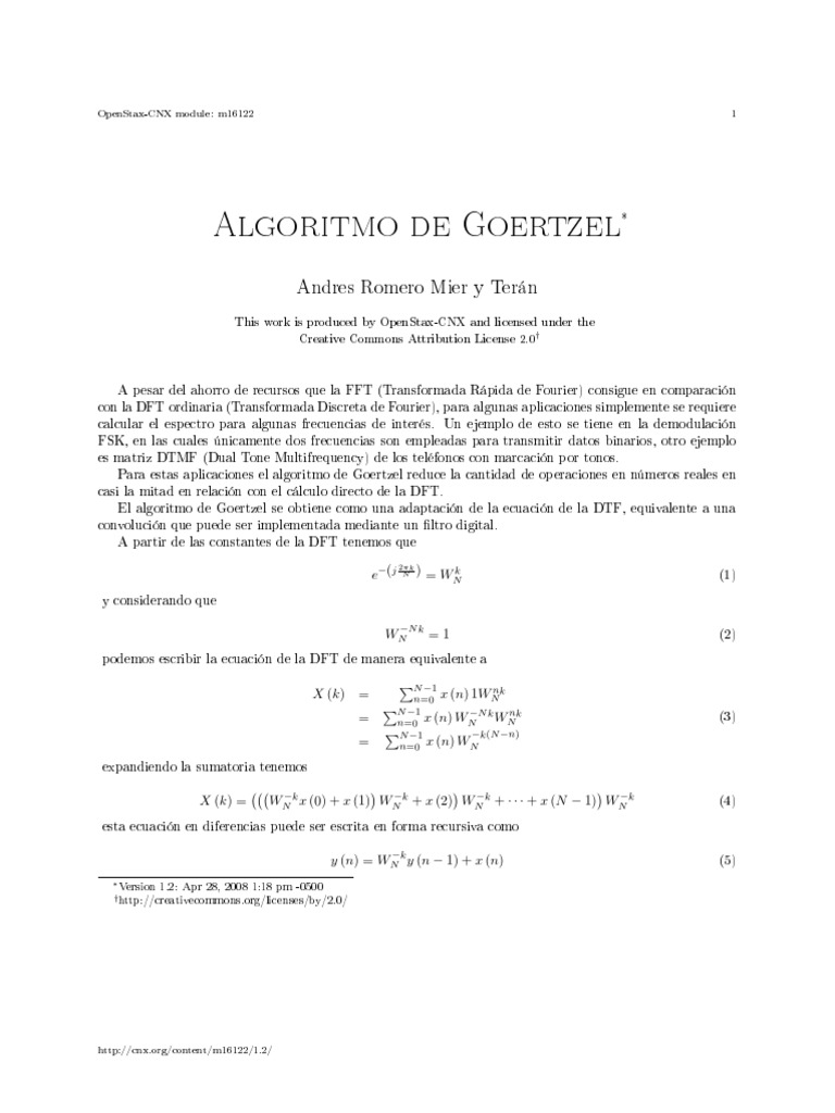 Algoritmo de Goertzel en DFT | PDF | Transformada discreta de Fourier | Algoritmos