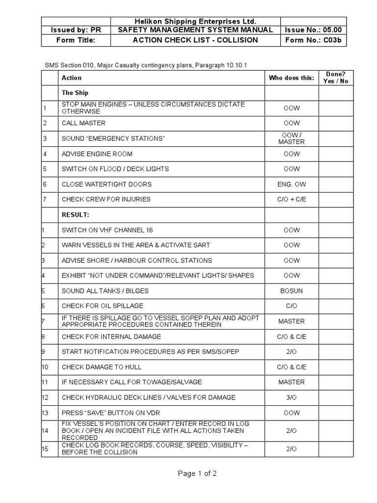 C03b v05.00 Action Check List - Collision | PDF | Ships | Water Transport
