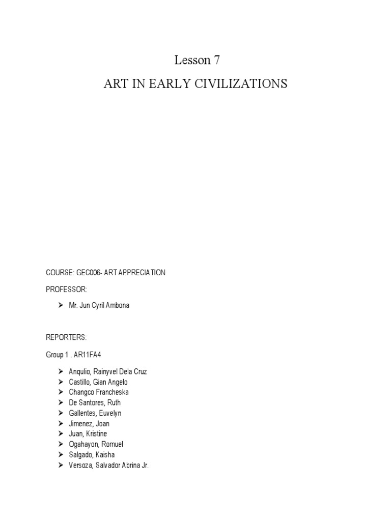Art in Early Civilizations Overview | PDF | Stone Age | Ancient Egypt