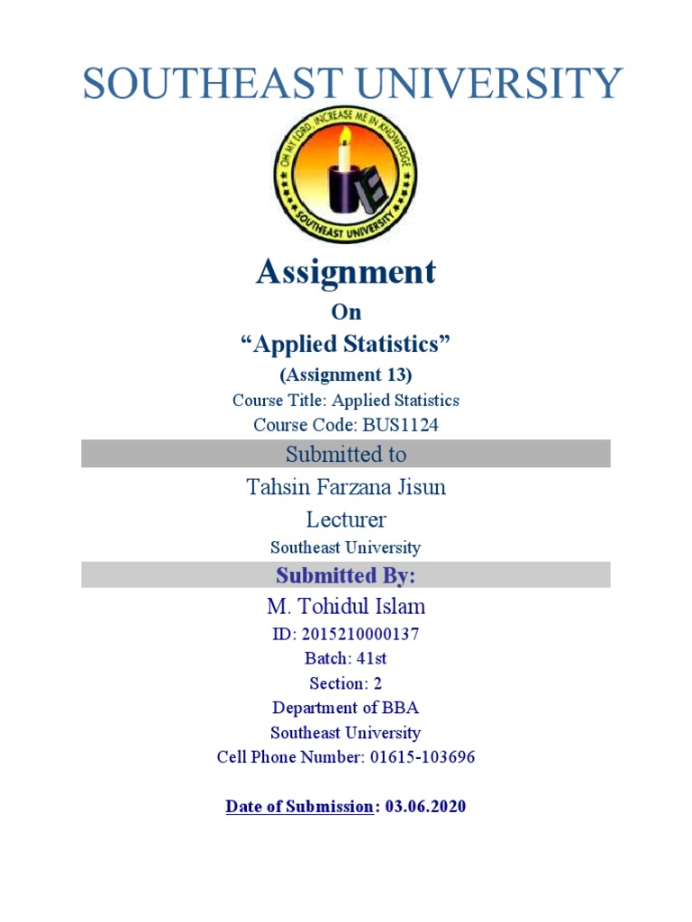 Assignment: "Applied Statistics" | PDF | Null Hypothesis | Normal ...