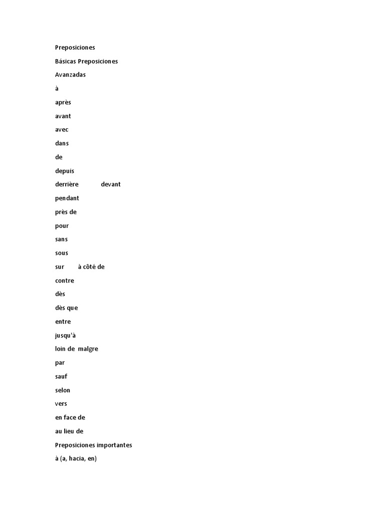 Preposiciones en Frances | PDF | Loisirs