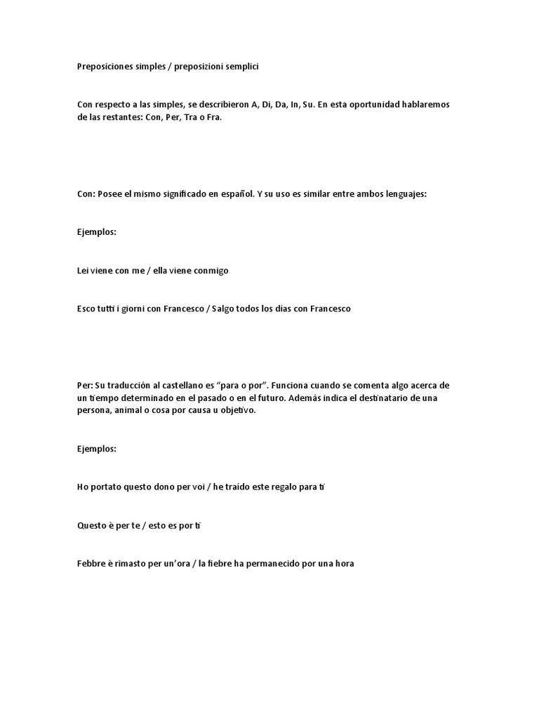 Preposiciones Simples Italiano | PDF | Los símbolos | Ciencia cognitiva