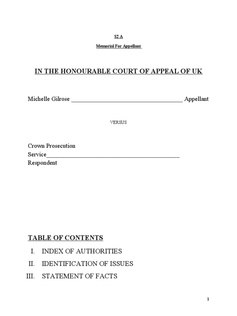 In The Honourable Court of Appeal of Uk: Michelle Gilrose - Appellant ...