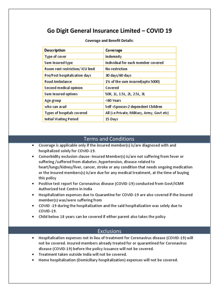 Go Digit Insurance - Covid 19 | PDF | Comorbidity | Insurance