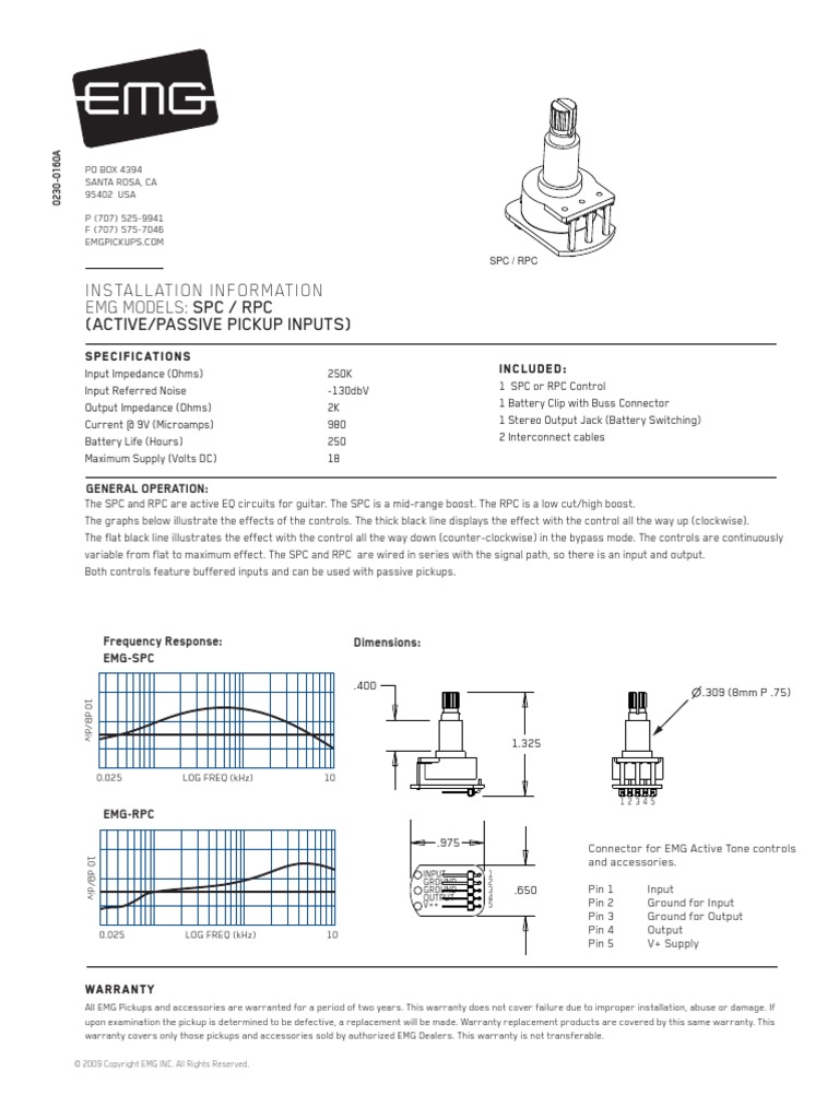 Installation Information Emg Models: SPC / RPC (Active/Passive Pickup ...