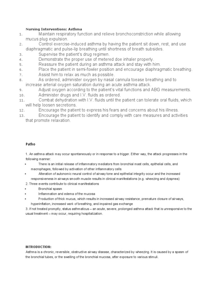 Nursing Interventions: Asthma: Patho | PDF | Asthma | Respiratory Tract