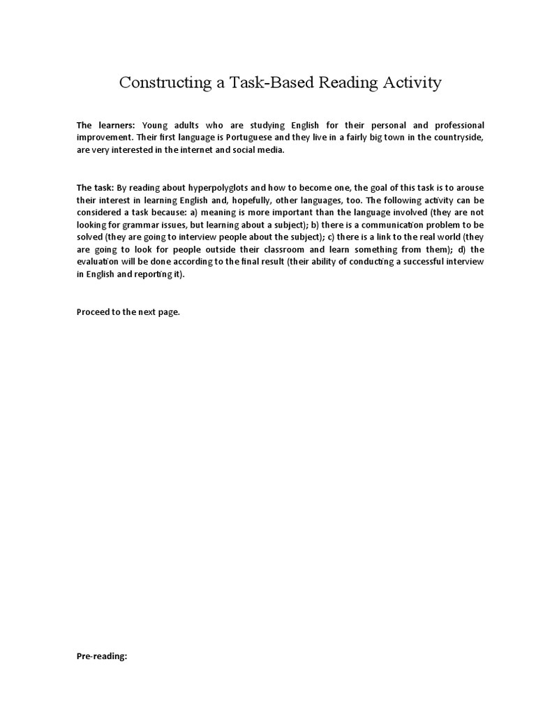 Constructing A Task-Based Reading Activity | PDF | Multilingualism ...