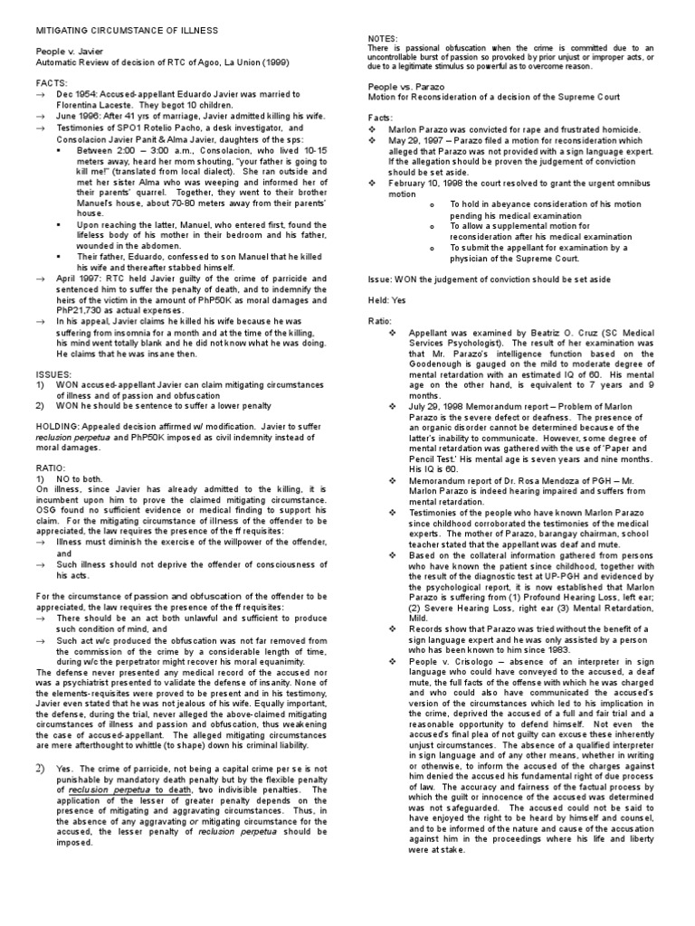 Mitigating Circumstances - Illness | PDF | Mitigating Factor | Plea