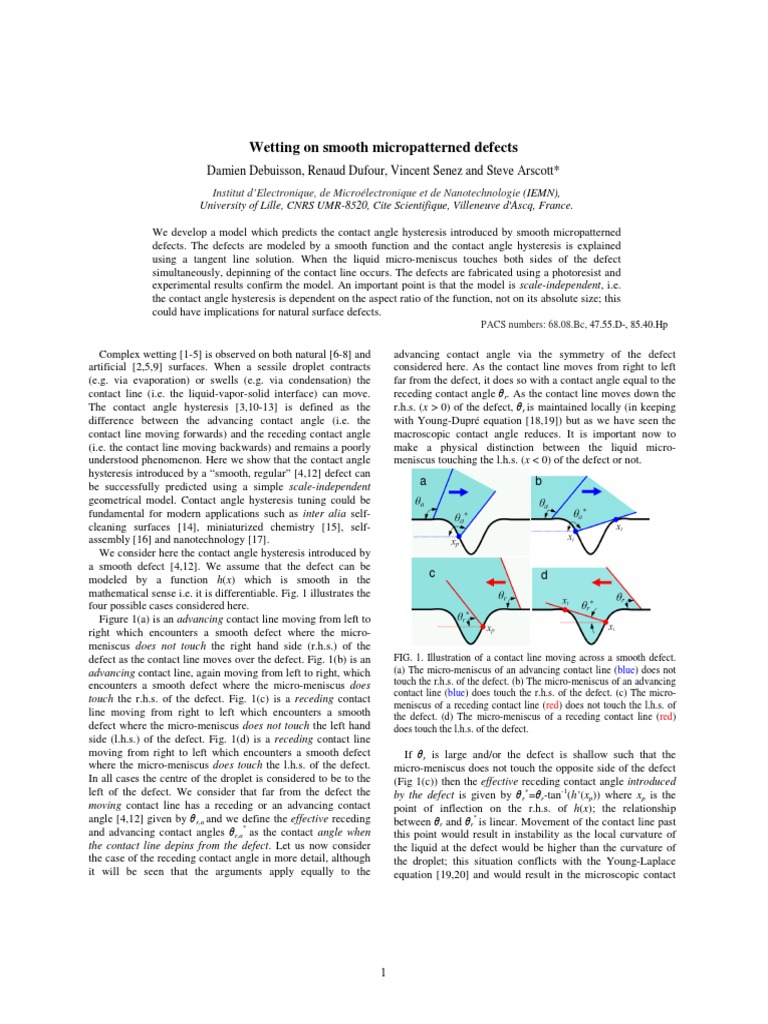 Wetting On Smooth Micropatterned Defects: Damien Debuisson, Renaud ...