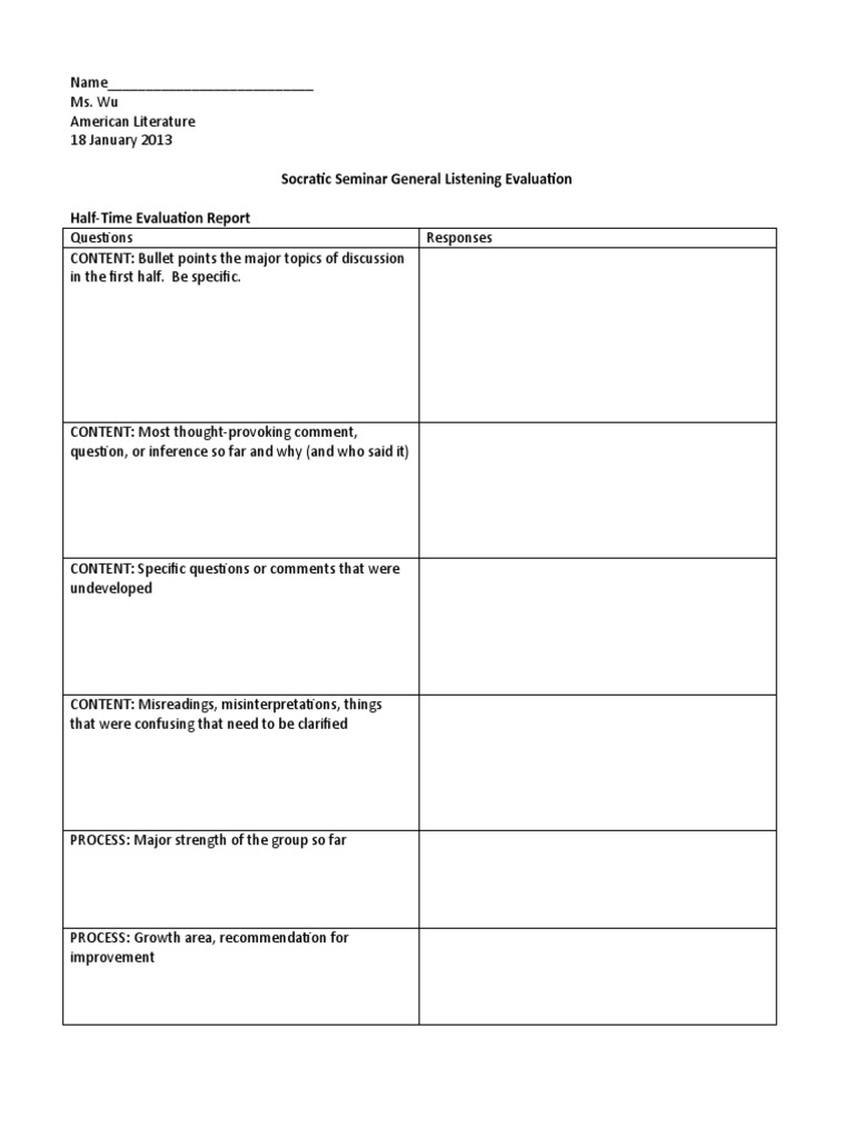 Socratic Seminar Evaluation Report | PDF