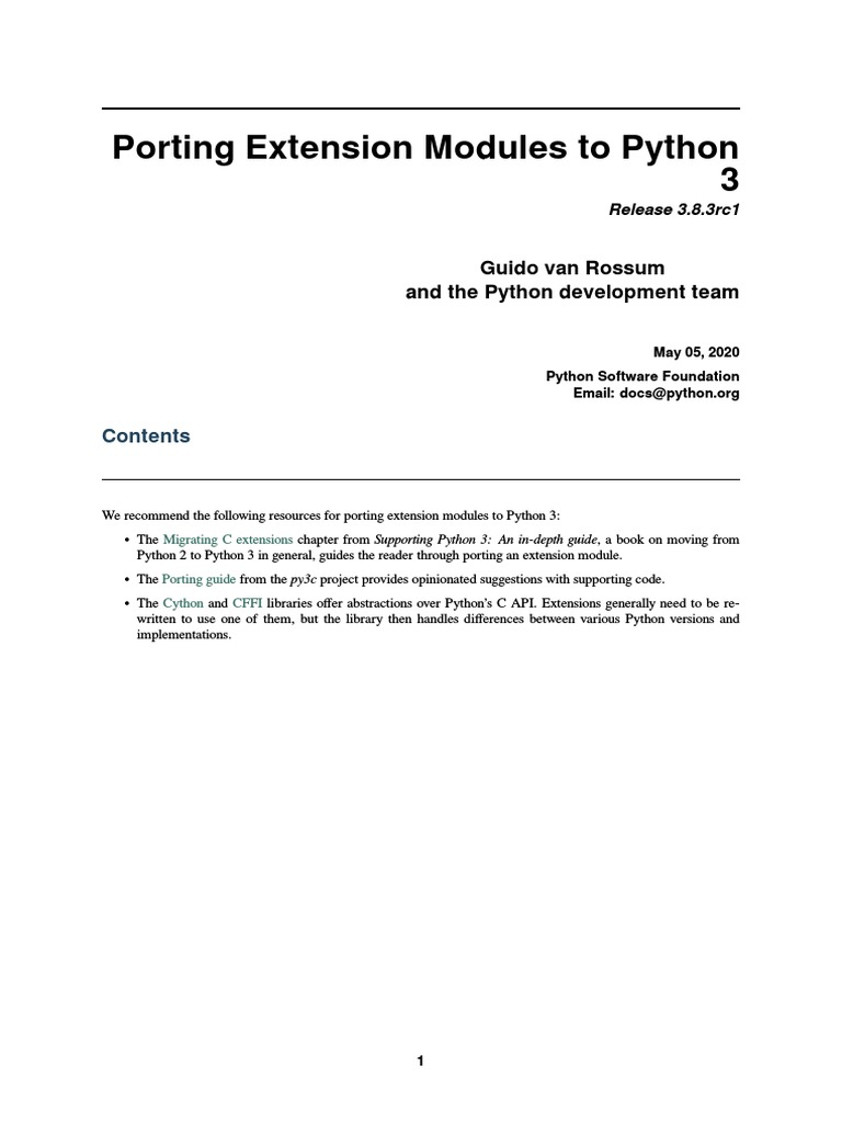 Porting Extension Modules To Python 3: Guido Van Rossum and The Python Development Team | PDF
