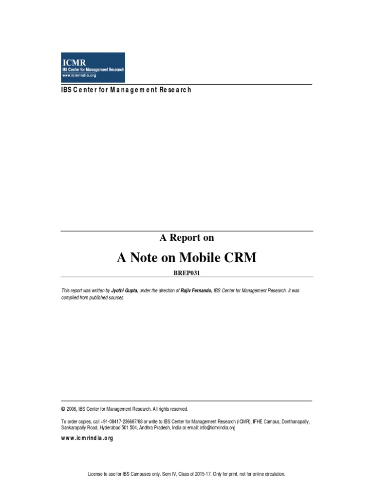 I Report On Mobile CRM PDF | PDF | Customer Relationship Management | Wi Fi