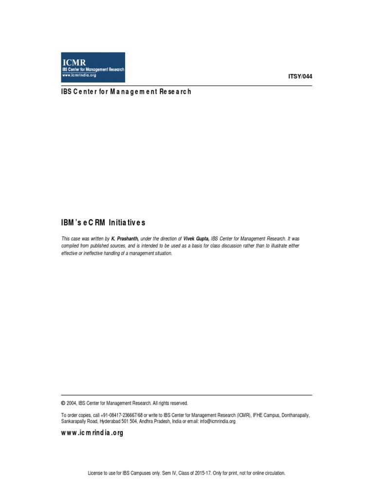 IBM eCRM Initatives PDF | PDF | Customer Relationship Management | Ibm