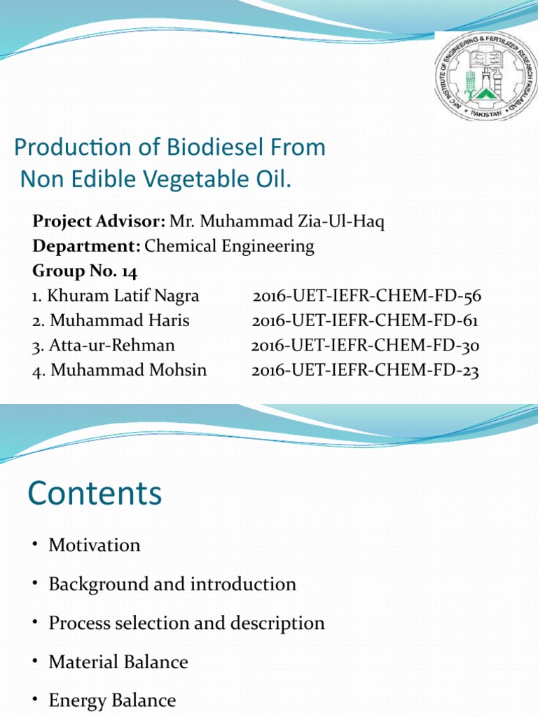 Production Of Biodiesel Presentation 7th Semester Pdf Biodiesel