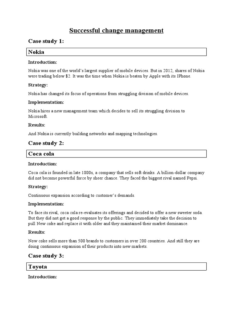 Successful Change Management: Case Study 1: Nokia | PDF | Nokia | Coca Cola