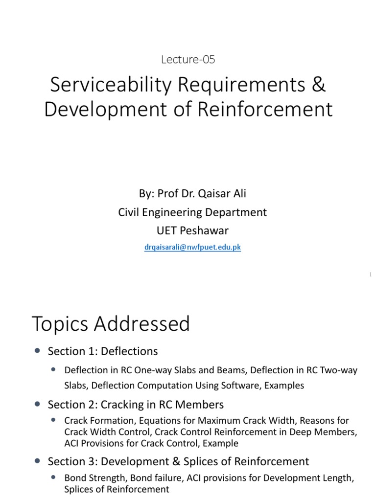 Lecture 05 Serviceability Requirements & Development of Reinforcement ...
