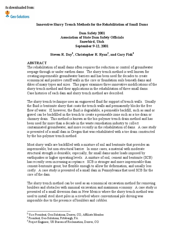 Innovative Slurry Trench Techniques for Dam Rehab | PDF | Dam | Deep ...
